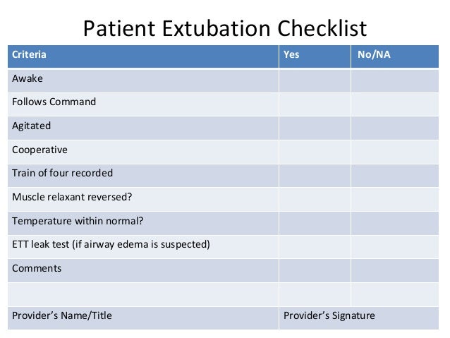 Extubation protocol in the OR and ICU