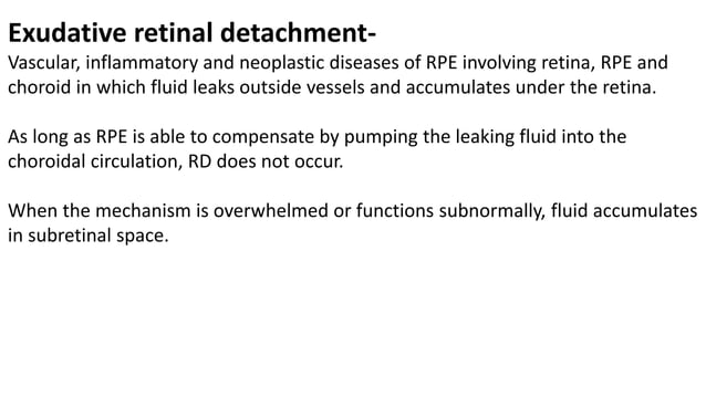 Exudative Retinal Detachment- Etiopathogenesis | PPTX