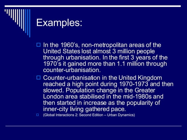 Exurbanisation, Counterurbanisation And Decentralisation | PPT