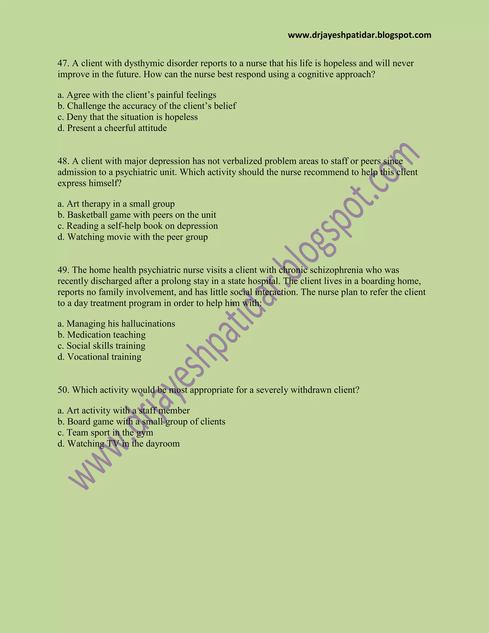 Mental health nursing practice test 3 | PDF