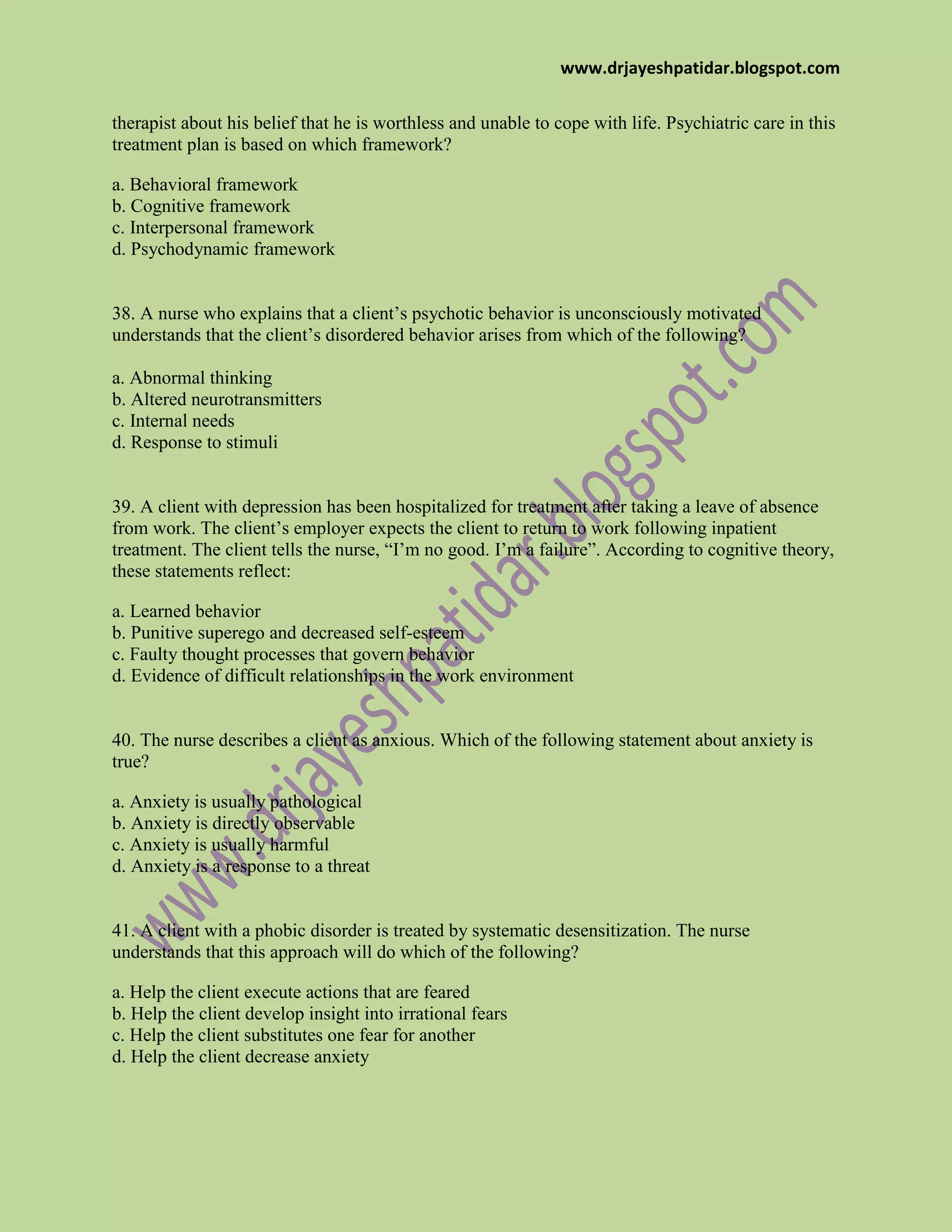 Mental health nursing practice test 3 | PDF