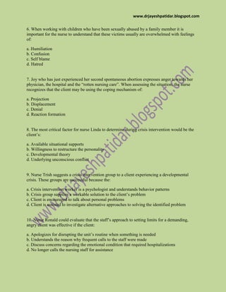 Mental health nursing practice test 3 | PDF