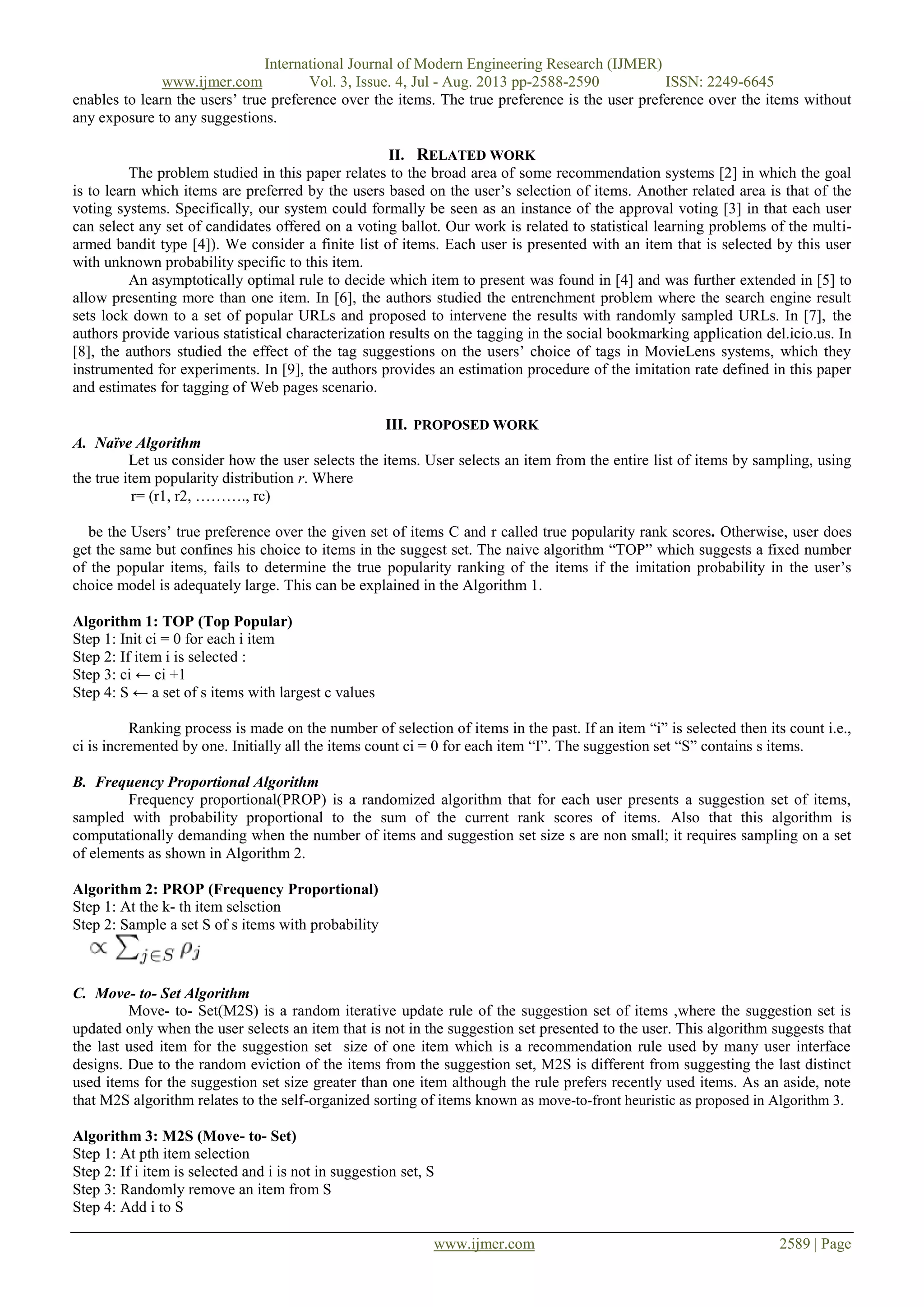 Novel Algorithms for Ranking and Suggesting True Popular Items | PDF