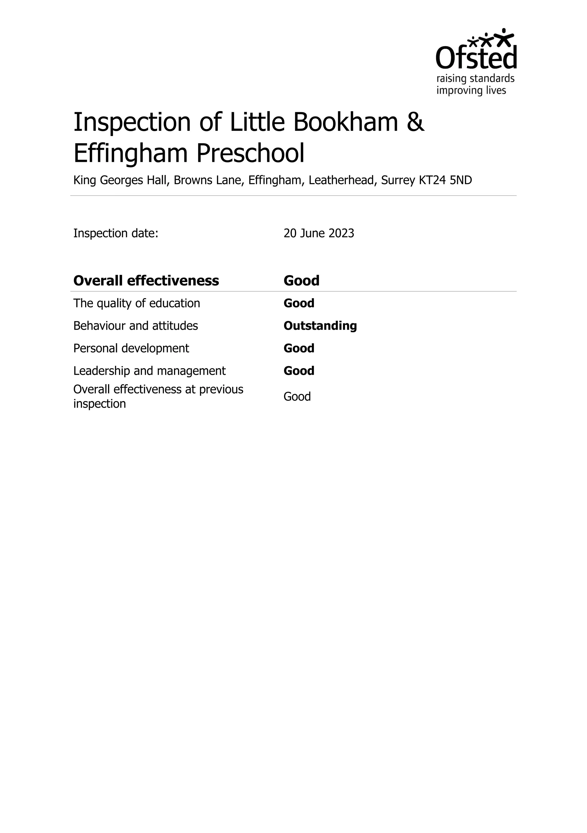 EY455027 Little Bookham & Effingham Preschool - Ofsted Inspection ...