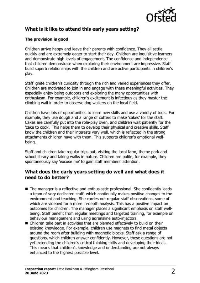 EY455027 Little Bookham & Effingham Preschool - Ofsted Inspection ...