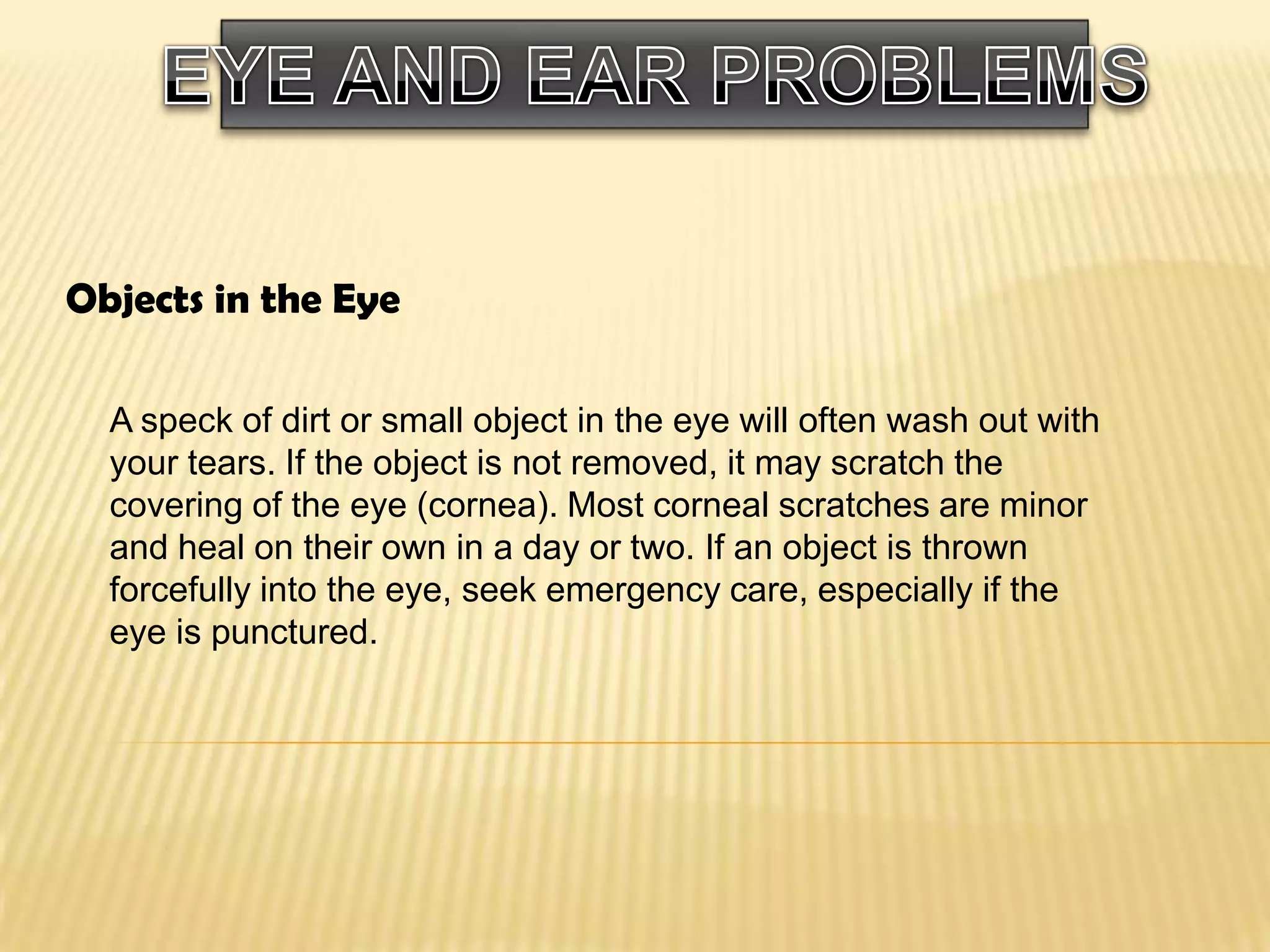 Eye and ear problems first aid | PPTX | Ear, Nose and Throat Conditions ...