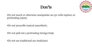 Eye Examination - Trauma Emergency | PPTX | First Aid | Injuries