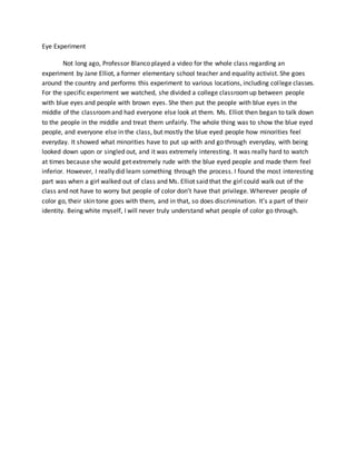 Eye experiment | DOCX | Debated Sensitive Social Issues | Sensitive Topics