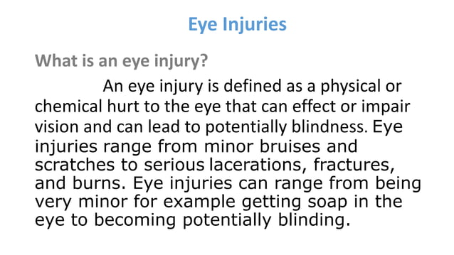 Eye injuries and first aid response | PPTX | First Aid | Injuries