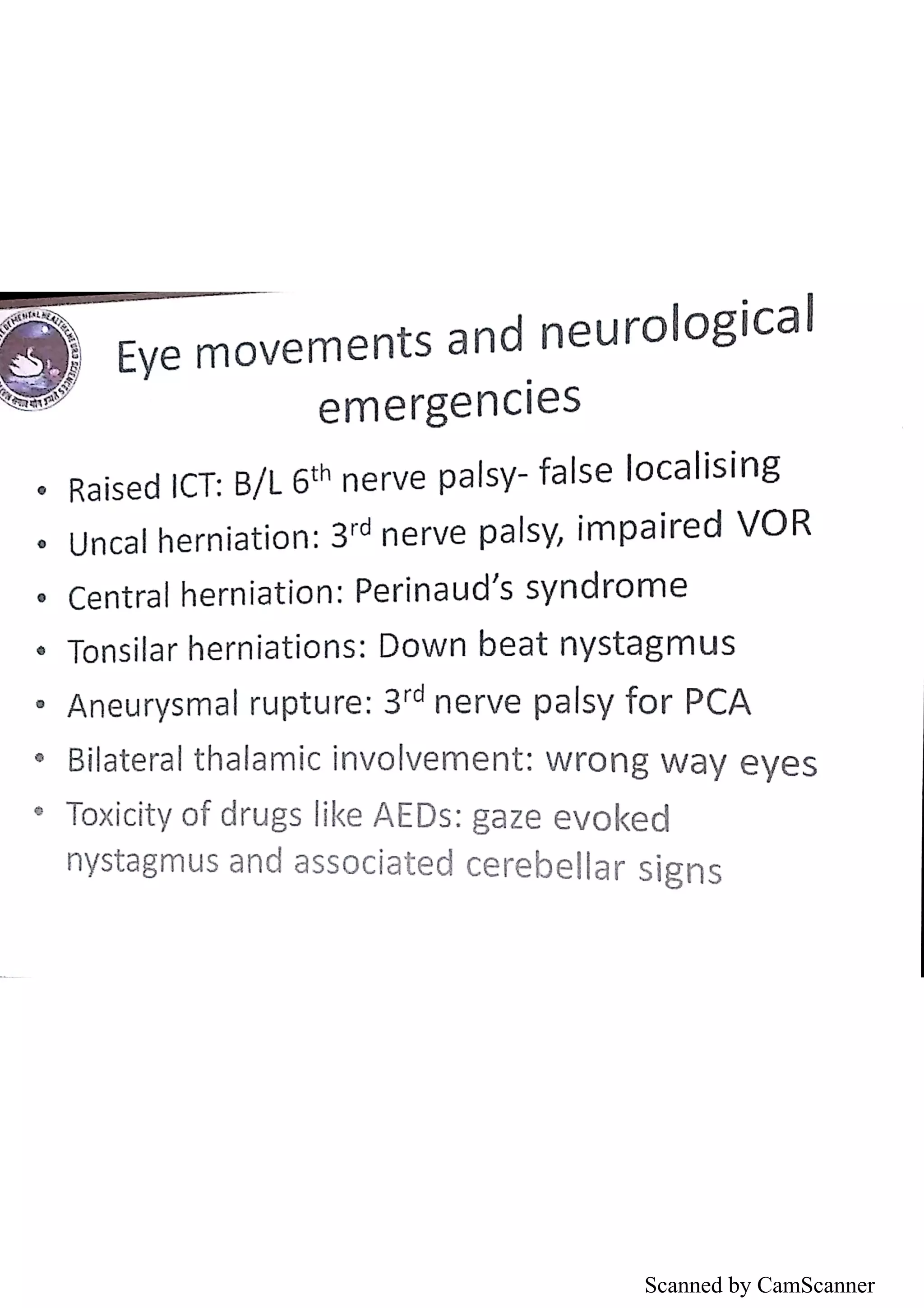 Eye movements in neurological examination : Nystagmus | PDF