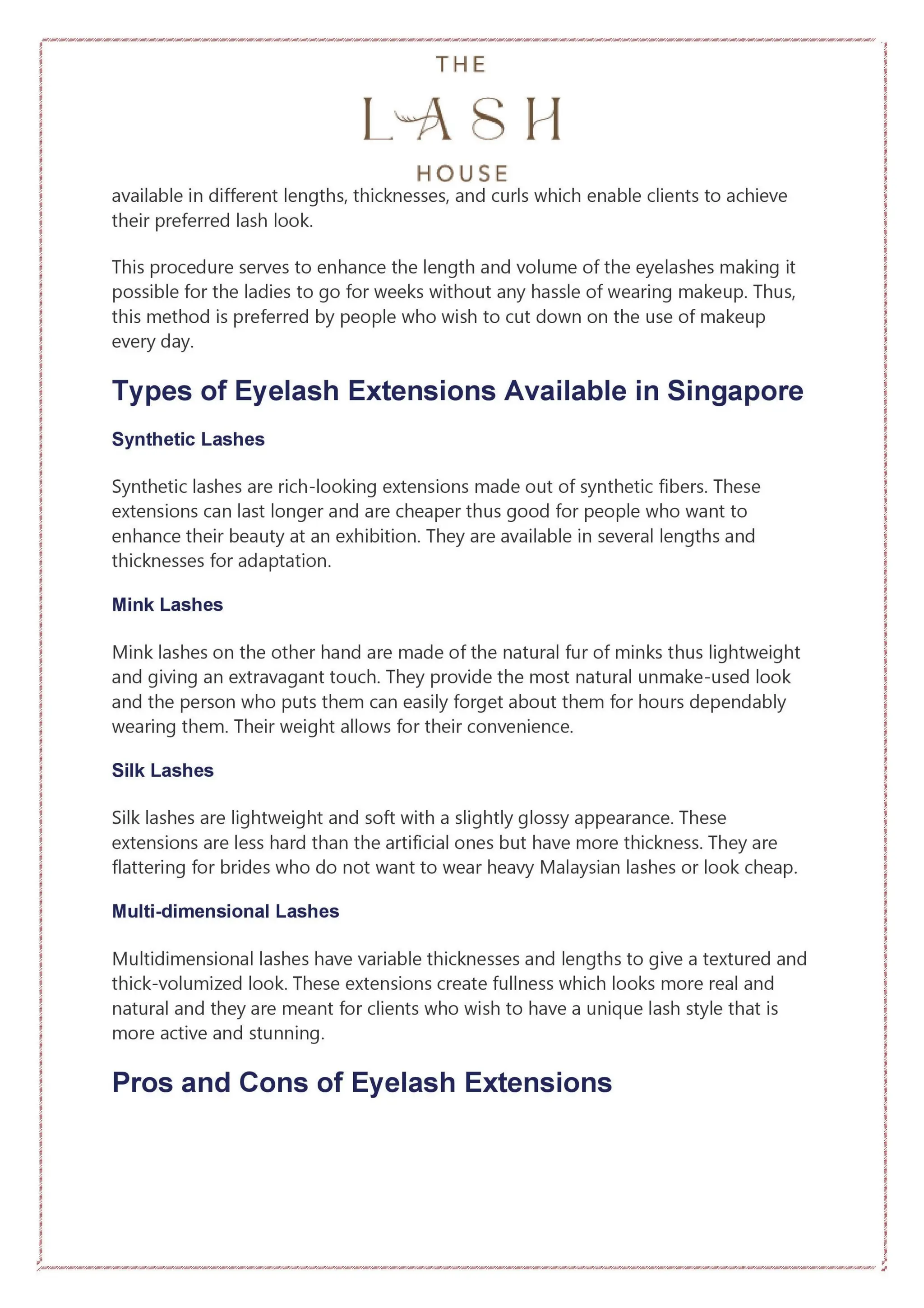 Eyelash Extension Salon Singapore | The Lash House | PDF