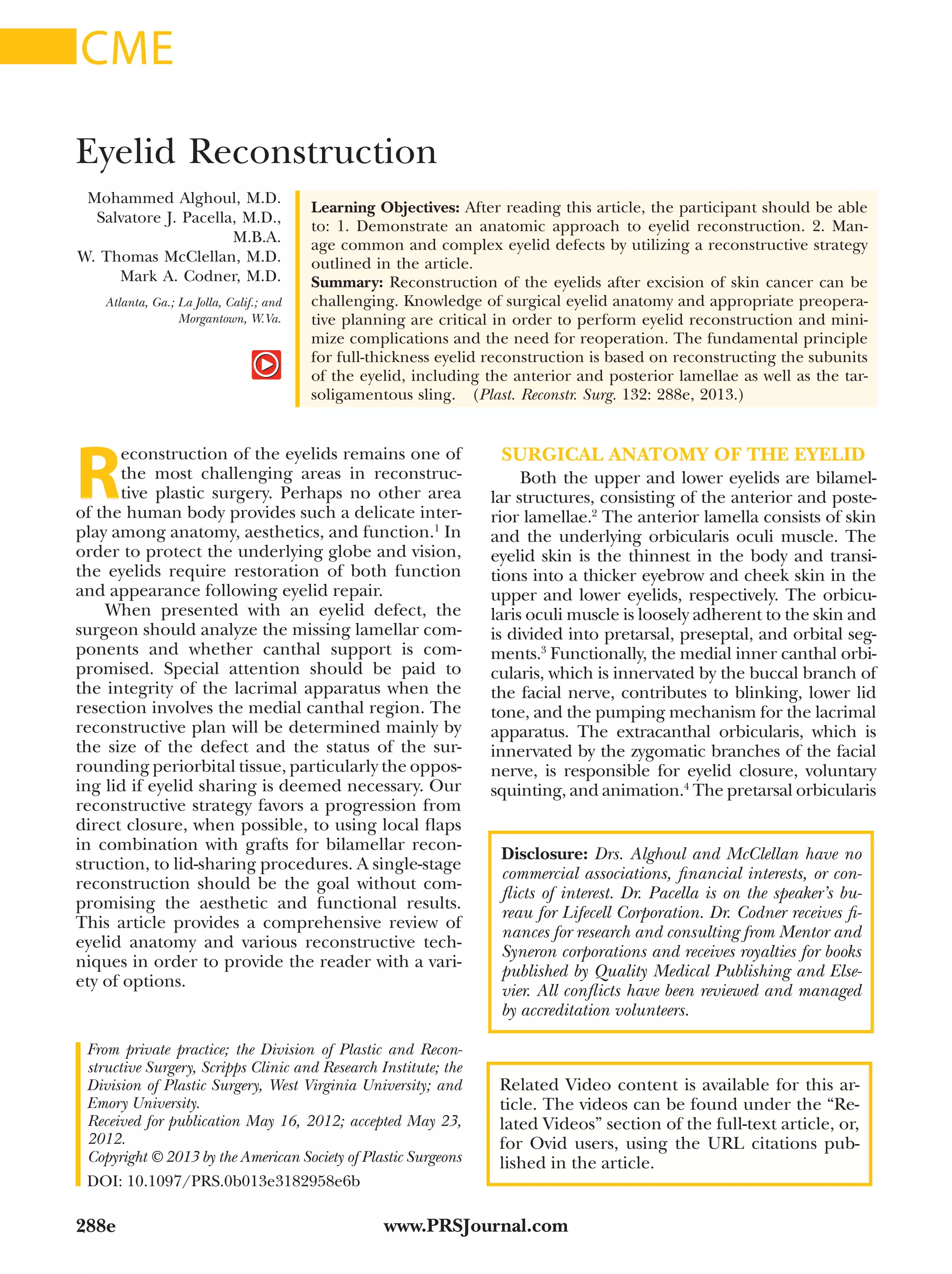 Eyelid Reconstruction CME Article Dr. McClellan | PDF