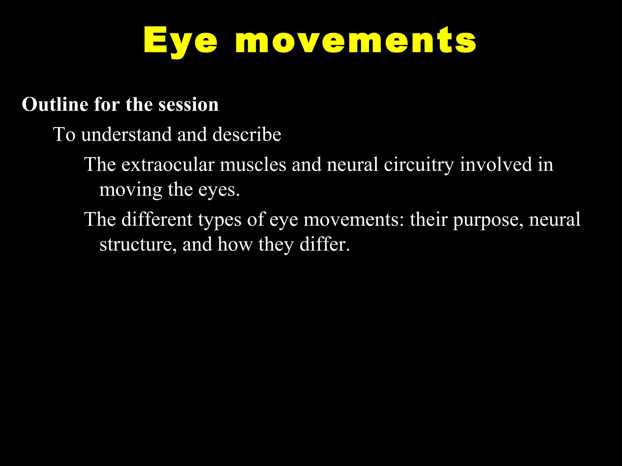 Eye movements - Anatomy, Physiology, Clinical Applications | PPT