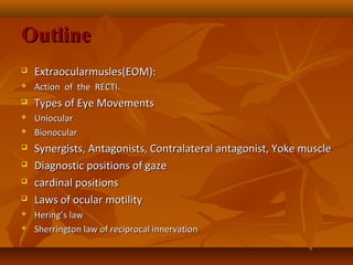 Eye muscles and ocular movements, laws of ocular motility | PPT