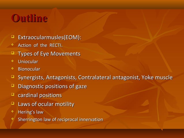 Eye muscles and ocular movements, laws of ocular motility | PPT | Eye ...