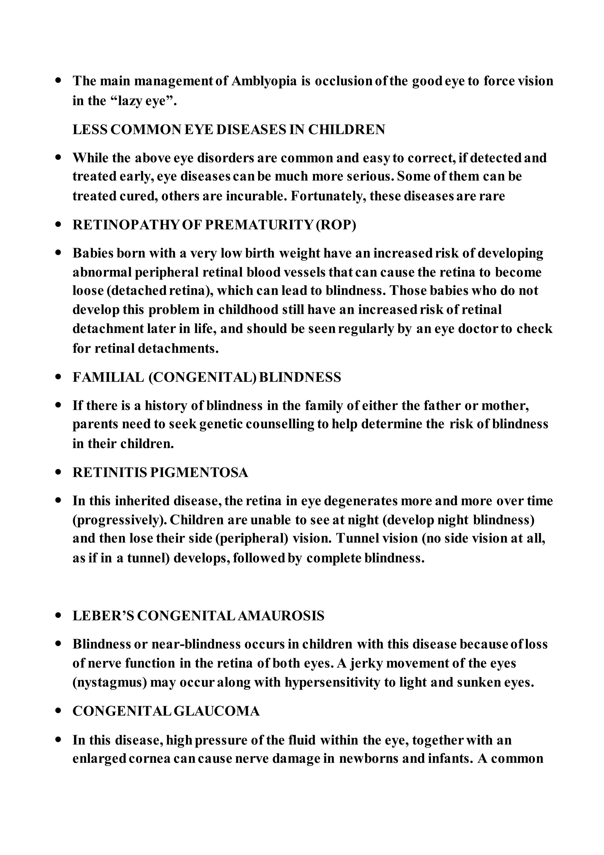 EYE DISORDERS IN PAEDIATRICS | DOCX
