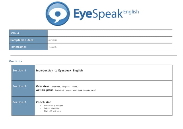 Eyespeak E Learning Plan | PPT