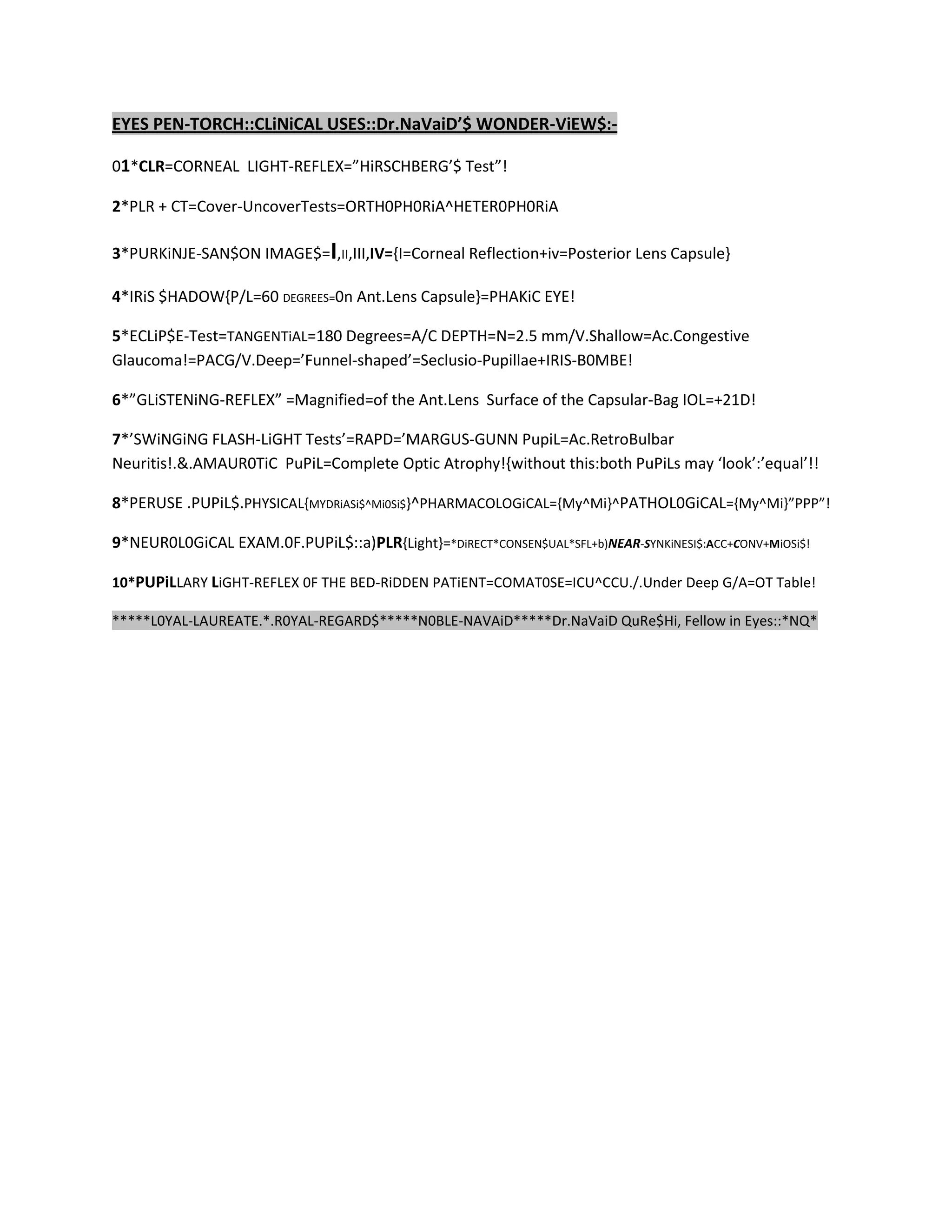 Eyes pen torch = clinical uses | DOCX