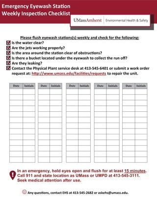 Eyewash weekly checklist UMass | PDF