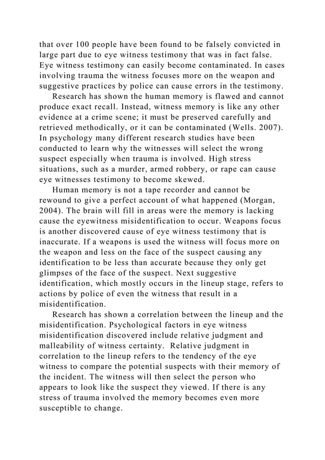 Eye Witness Eyewitness Misidentification.docx | Law