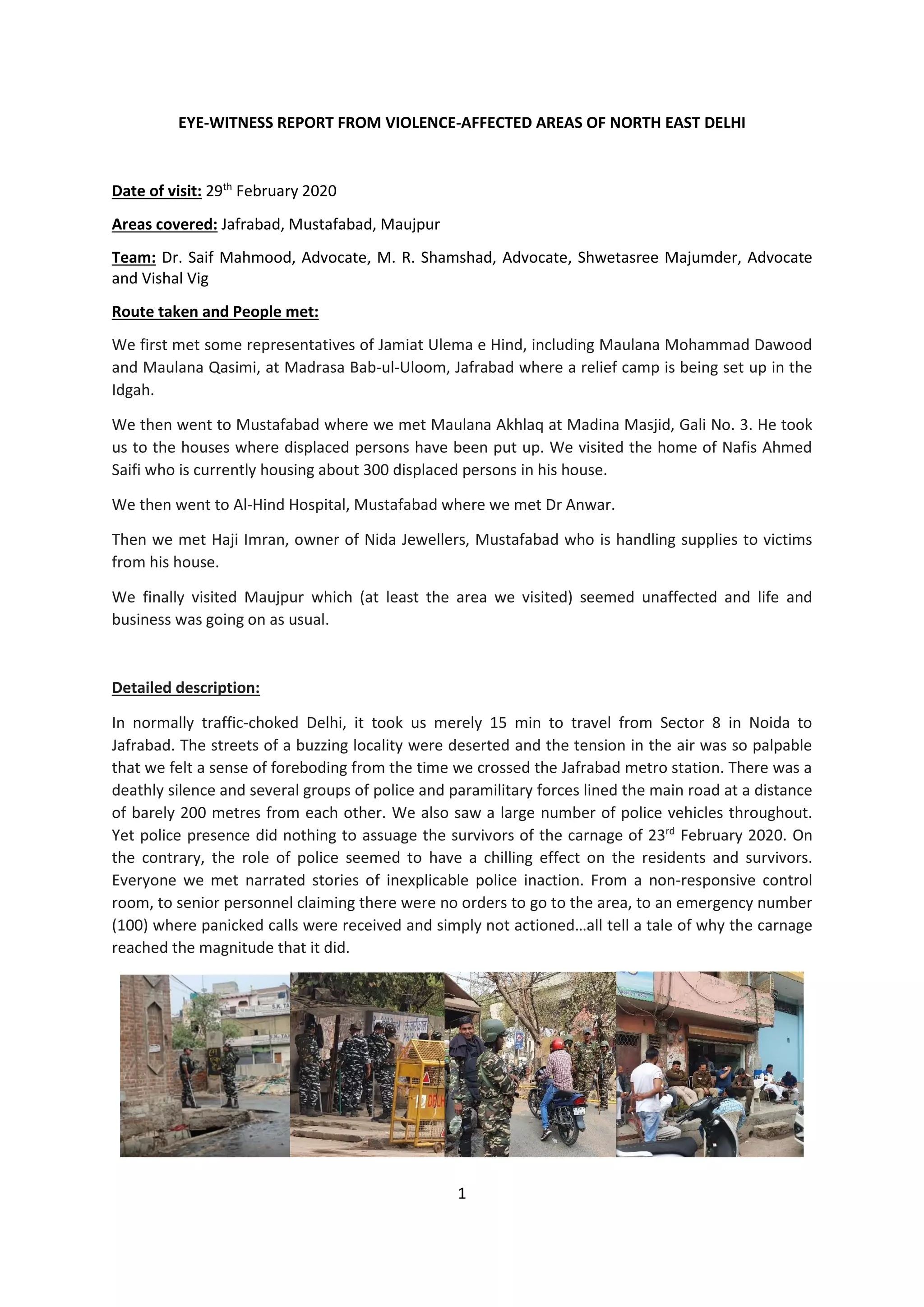 Eye witness report - Delhi Violence | PDF