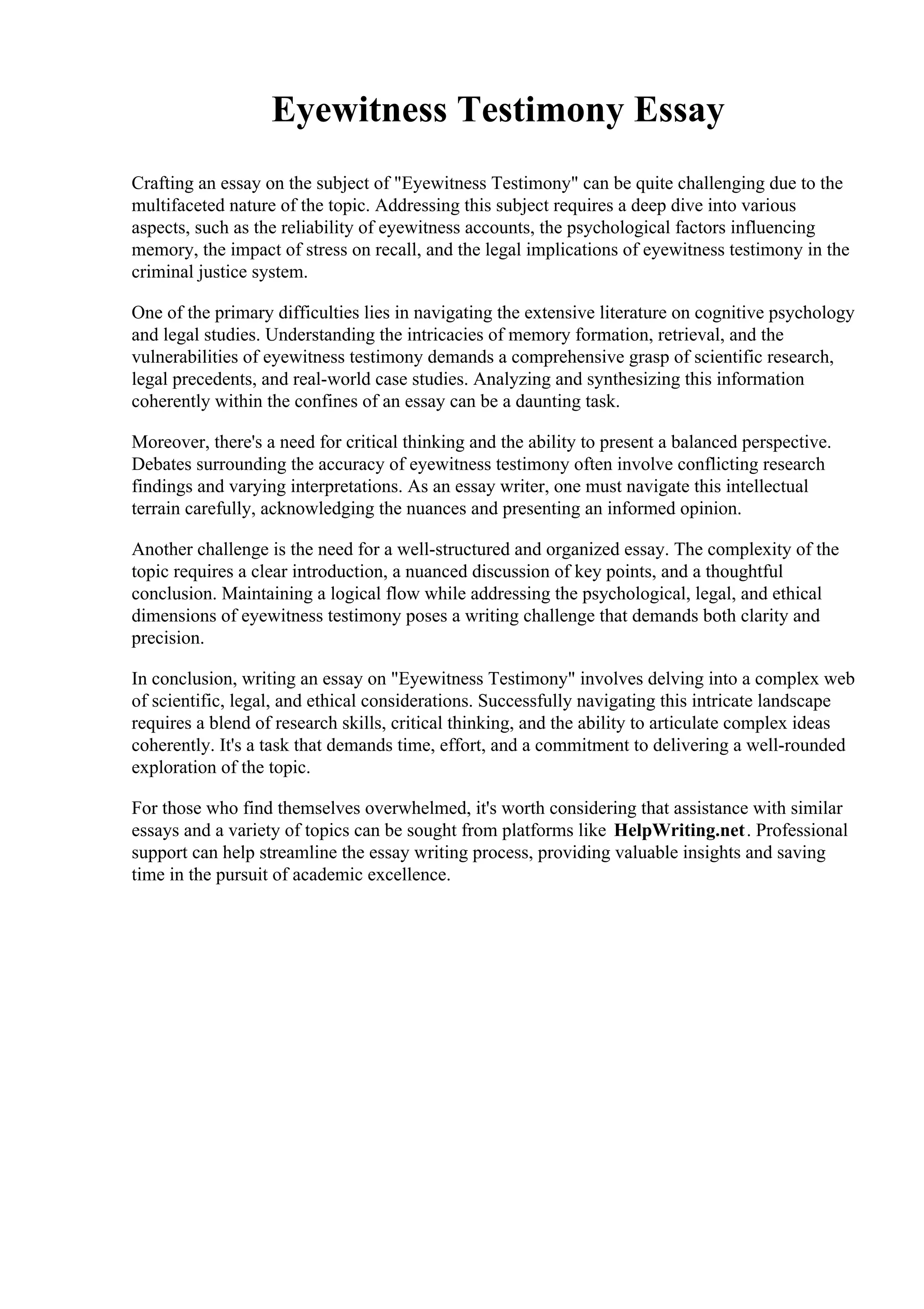 Eyewitness Testimony Essay. Navajo Technical University | PDF