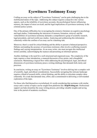 Eyewitness Testimony Essay | PDF