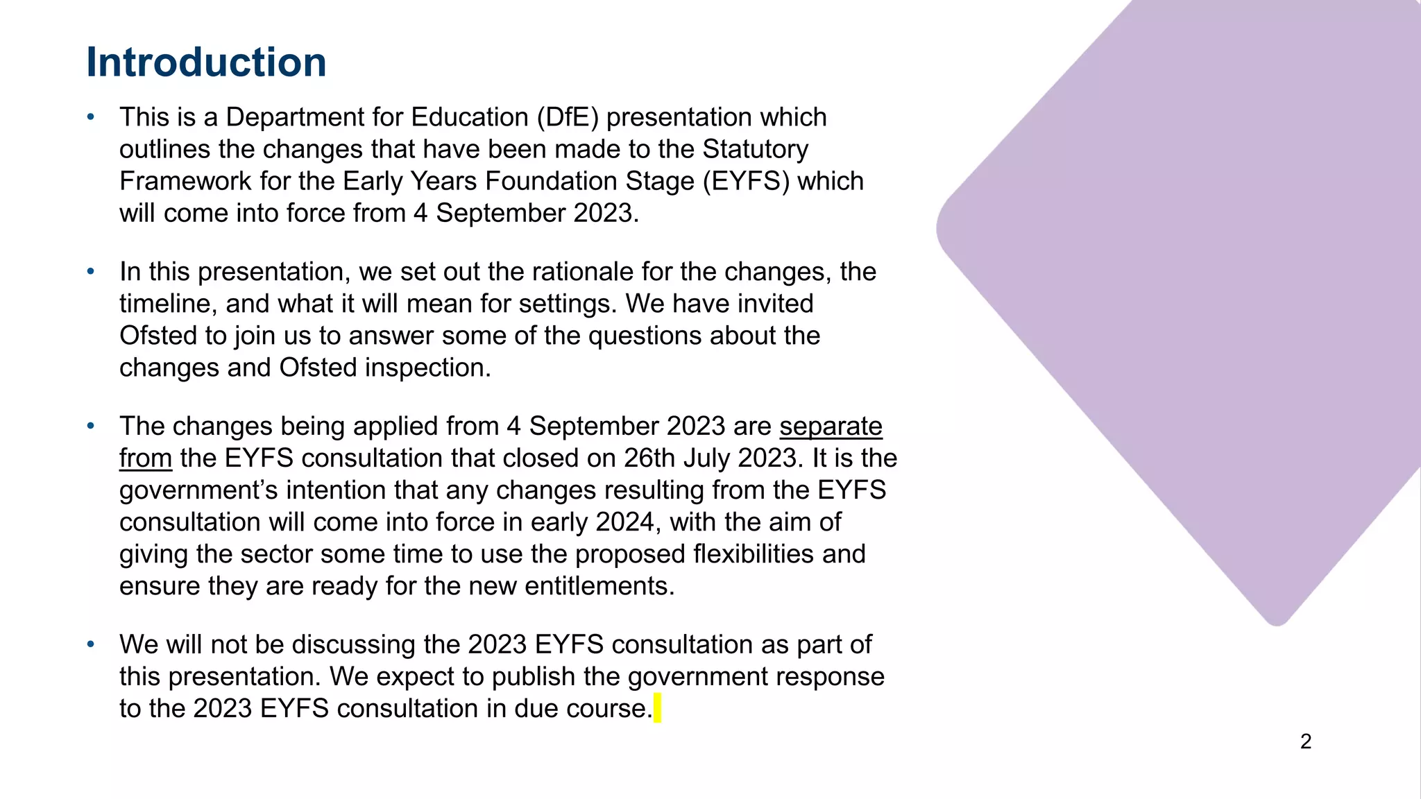 EYFS changes from 4 September 2023 | PPT