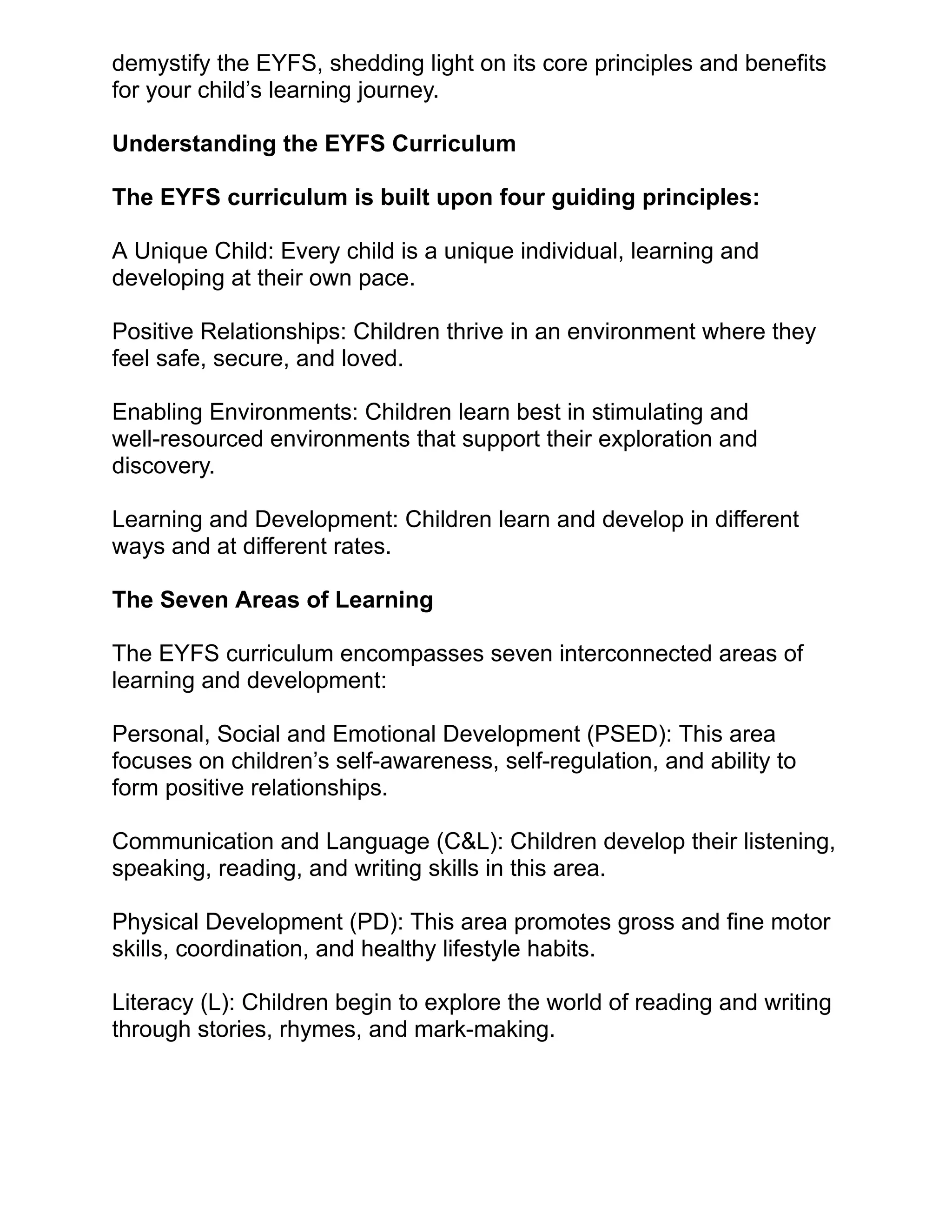 EYFS Curriculum Explained: A Guide for Thonglor Parents | PDF | Daycare ...