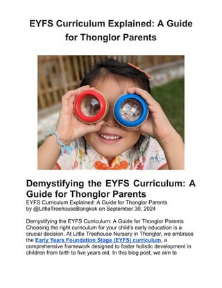 EYFS Curriculum Explained: A Guide for Thonglor Parents | PDF