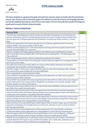 Early Years Literacy Audit Tool Jan 24.docx | Children\'s Music | Music