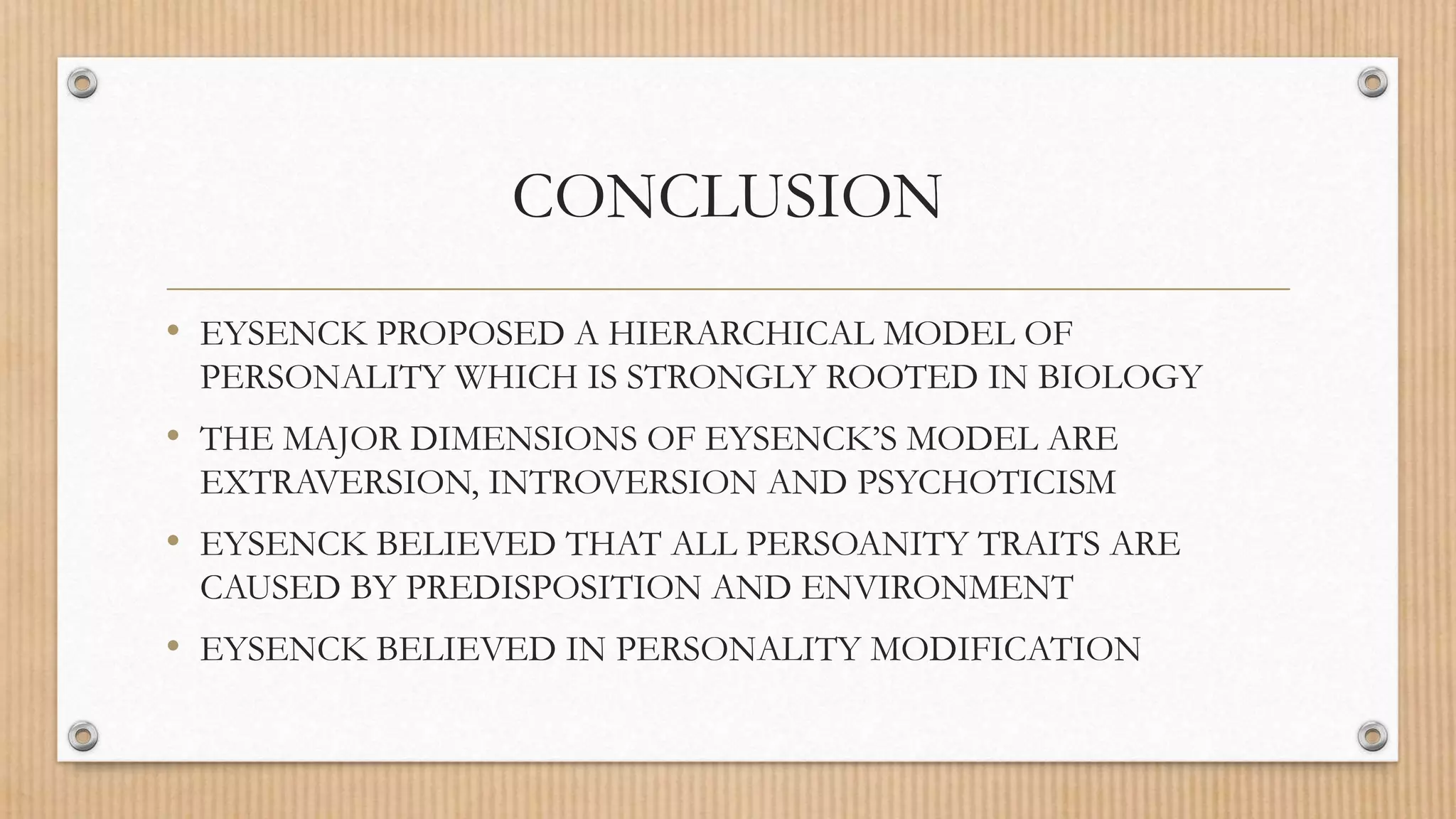 Eysenck’s Hierarchial Model of Personality | PPTX