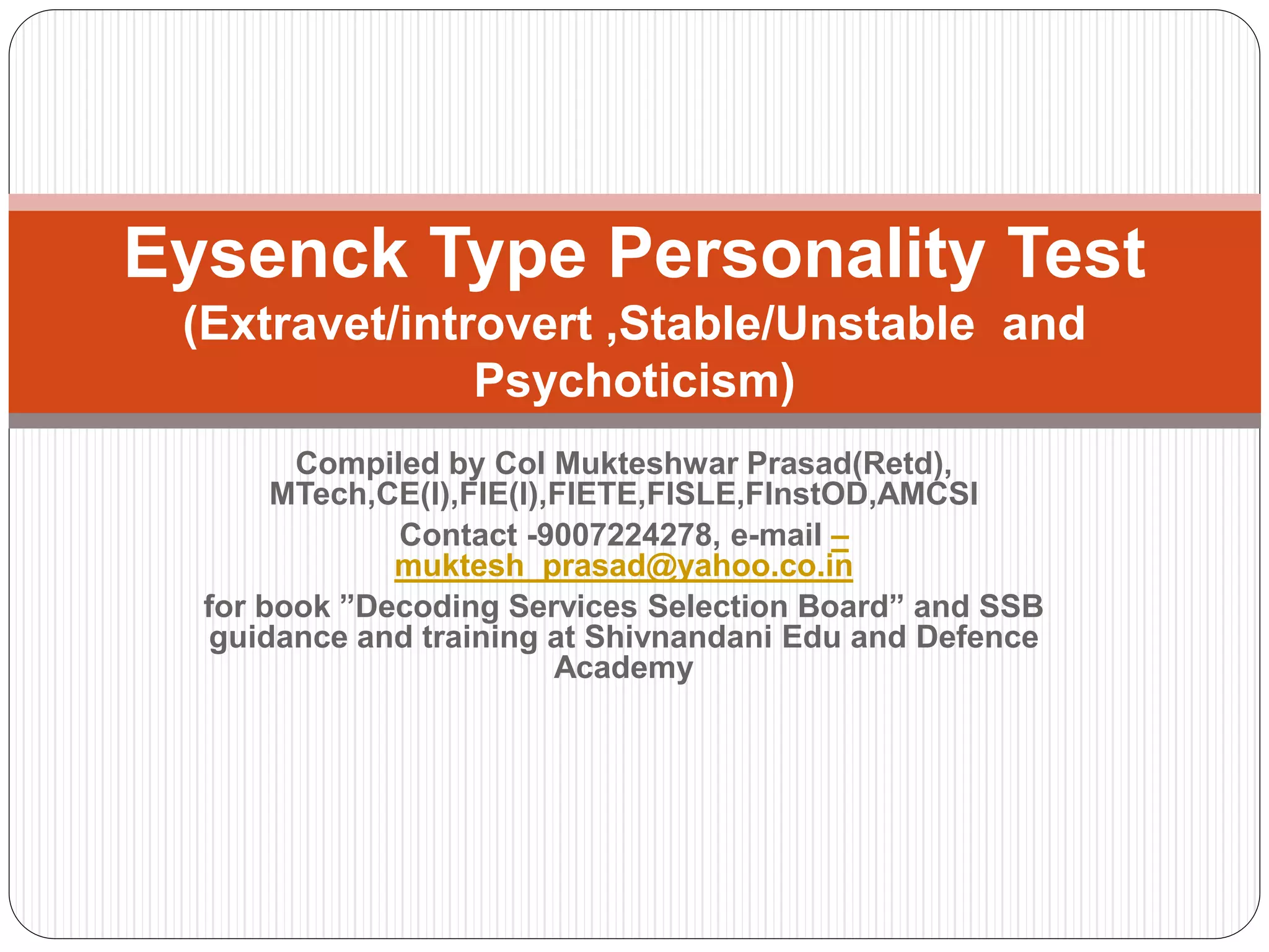 Eysenck type personality test | PPTX
