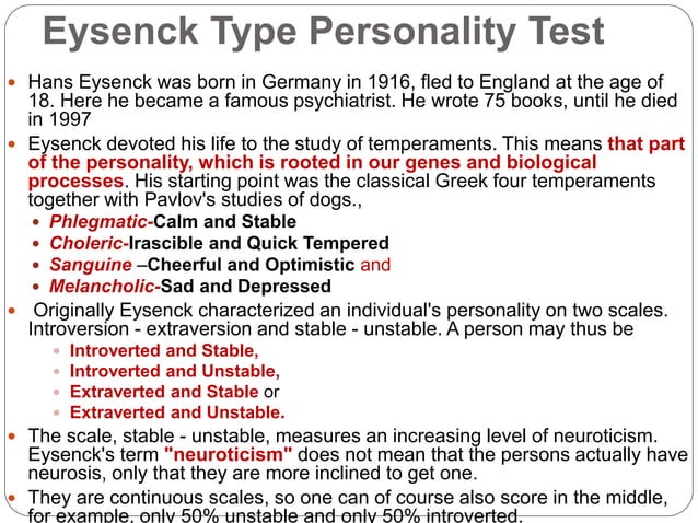 Eysenck type personality test | PPTX