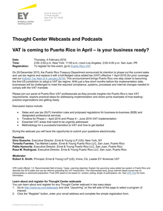 EY Webcast - VAT is coming to Puerto Rico in April | PDF