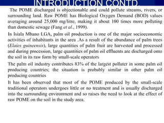 Effect of palm oil mill effluent on soil samples on the environment | PPT