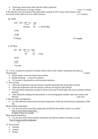 F 1-geography-form-1-marking-scheme-mid-term-2-exam-2017 | PDF