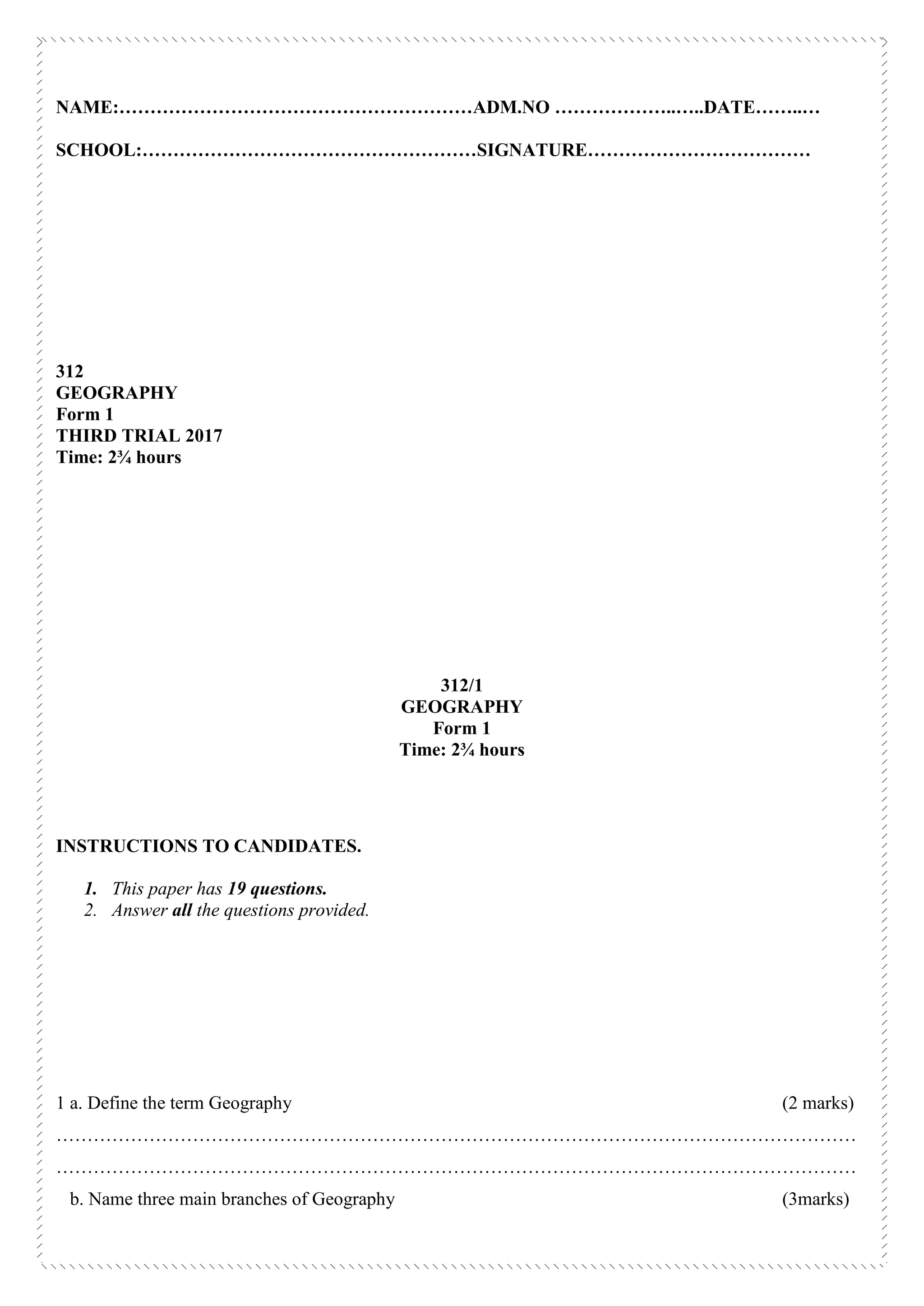 F 1-geography-paper-form-1-mid-term-2-exam-2017 | PDF