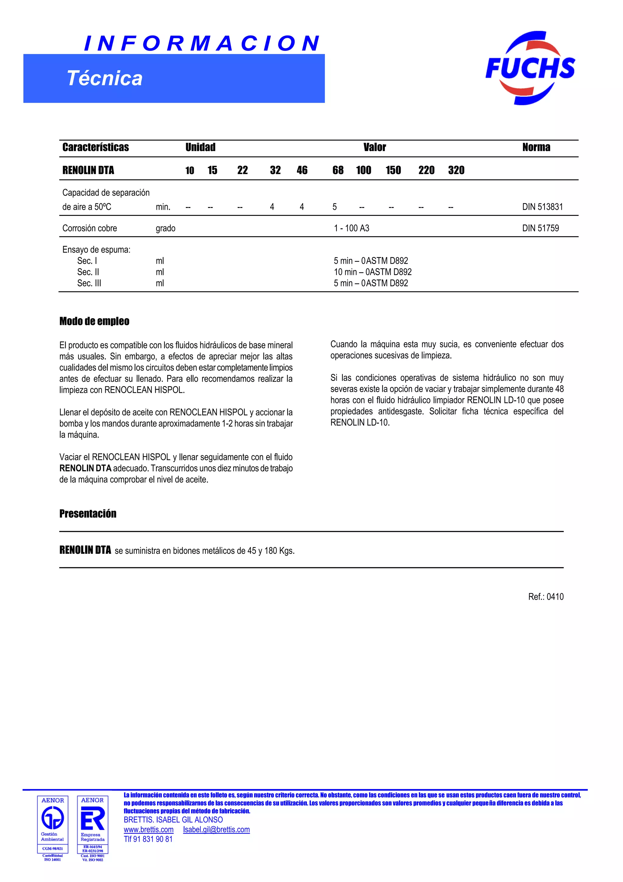 Ficha Tecnica Renolin Dta Pdf