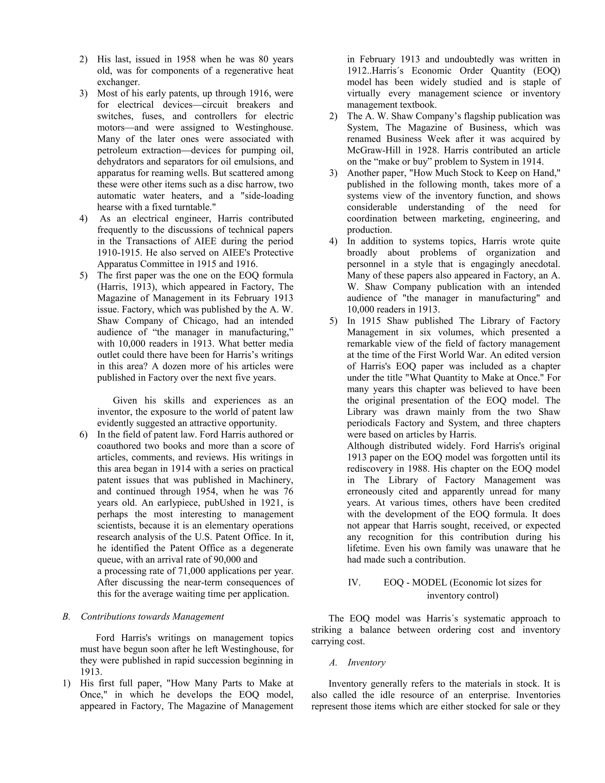 F.W. Harris- EOQ MODEL | PDF