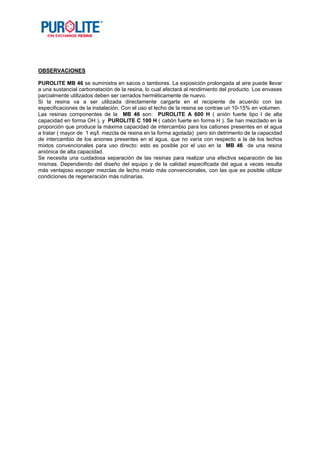 F. Técnica Purolite MB 46 | PDF