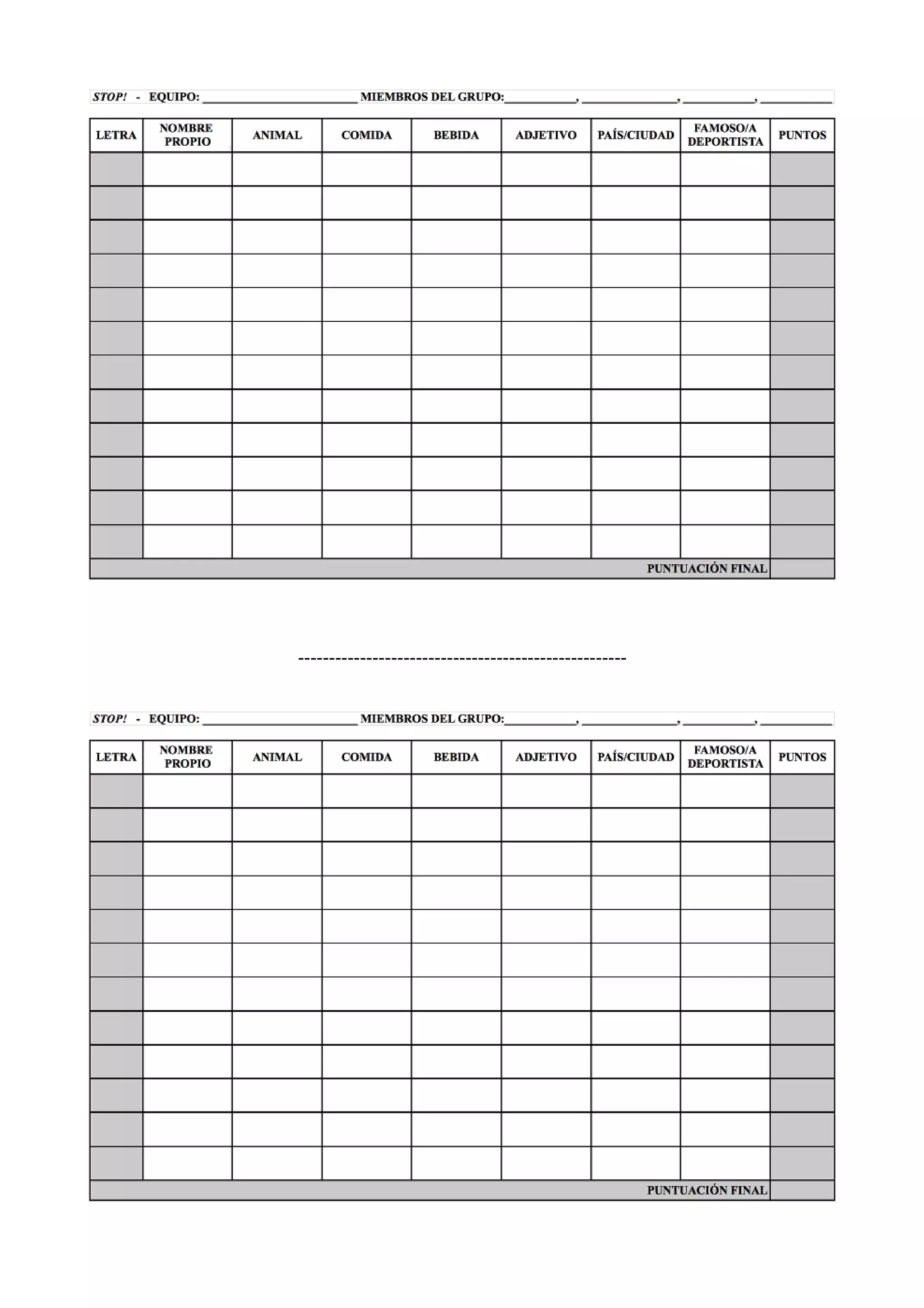 Fiche jeu stop à imprimer | PDF