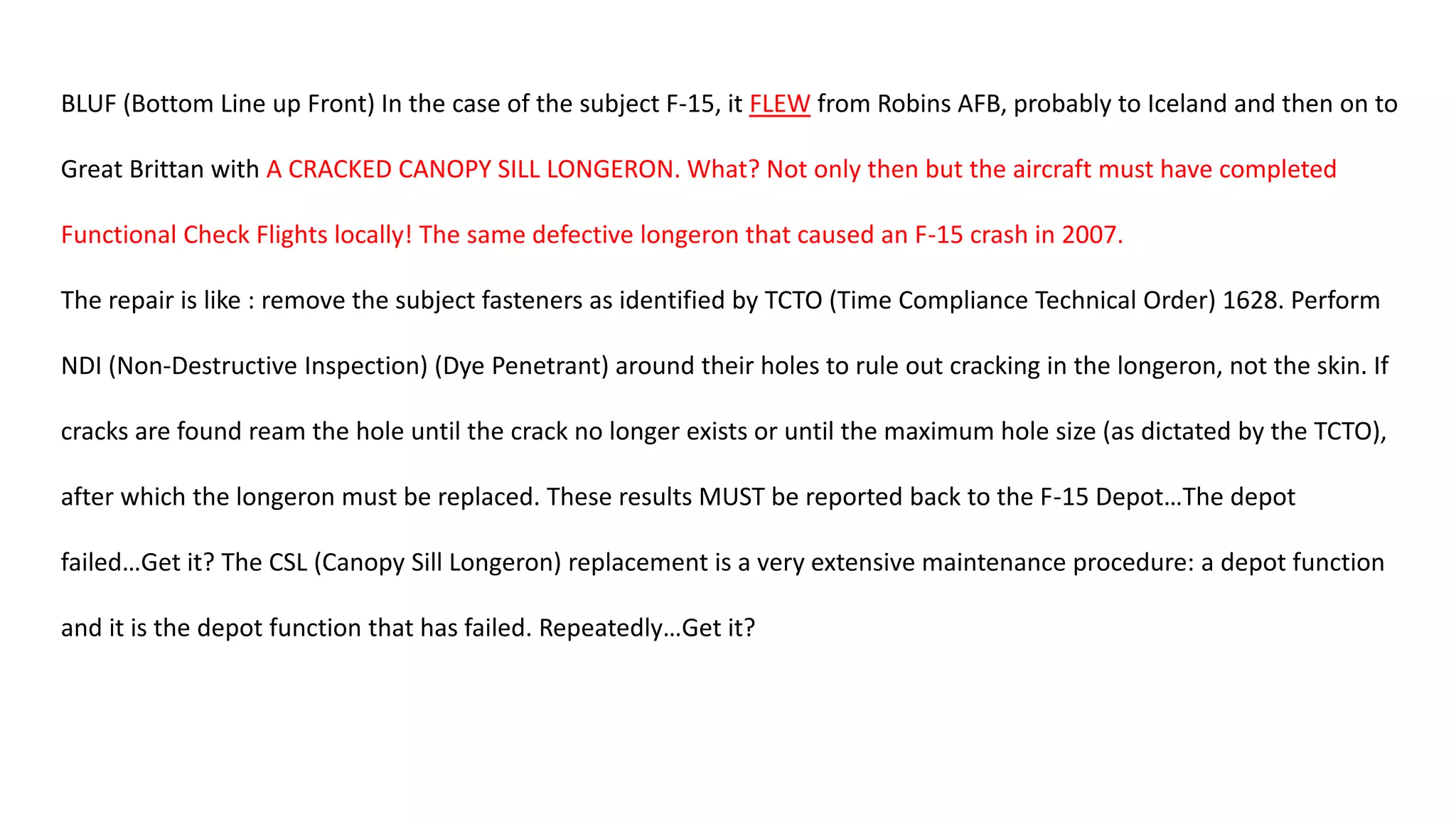 WR-ALC Malfeasance ref the F-15 Canopy Sill Longeron | PPTX