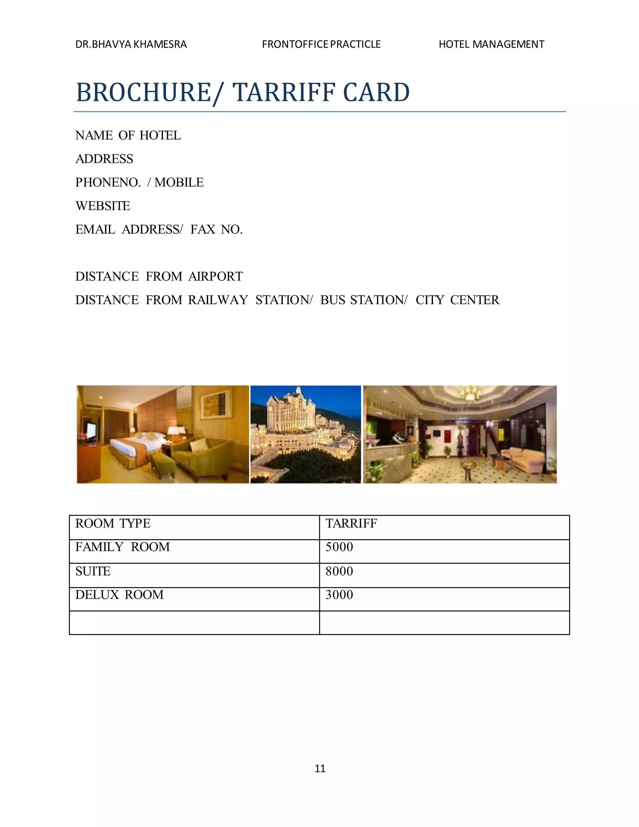 Hotel Front Office Practicals | DOCX