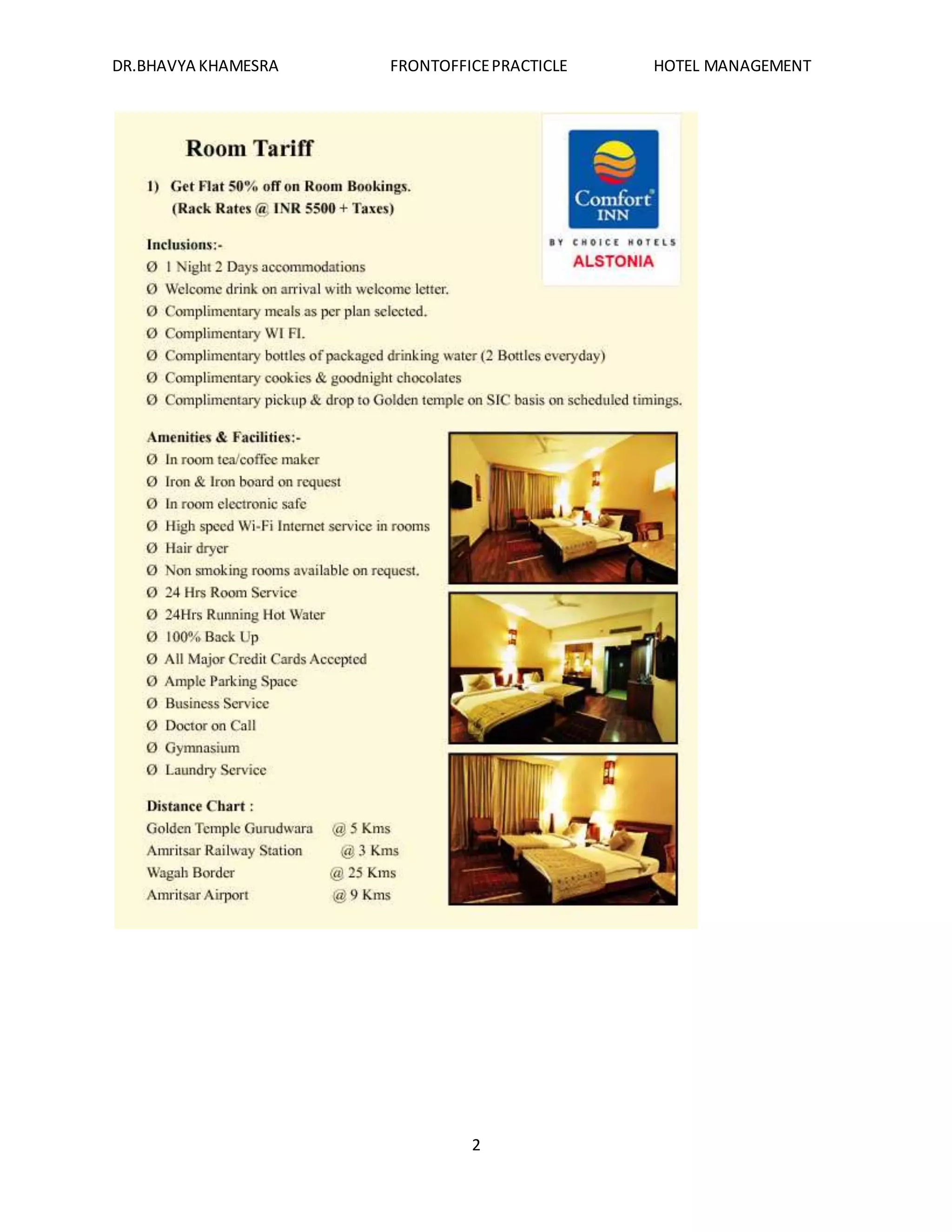 Hotel Front Office Practicals | DOCX