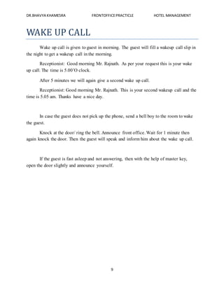 Hotel Front Office Practicals | DOCX