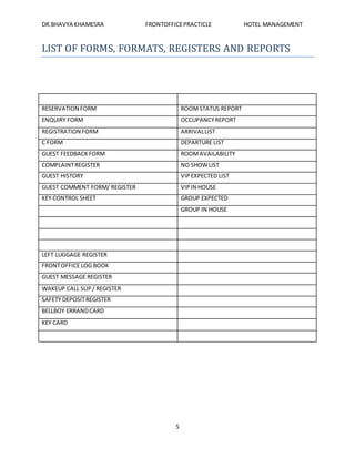 Hotel Front Office Practicals | Pdf