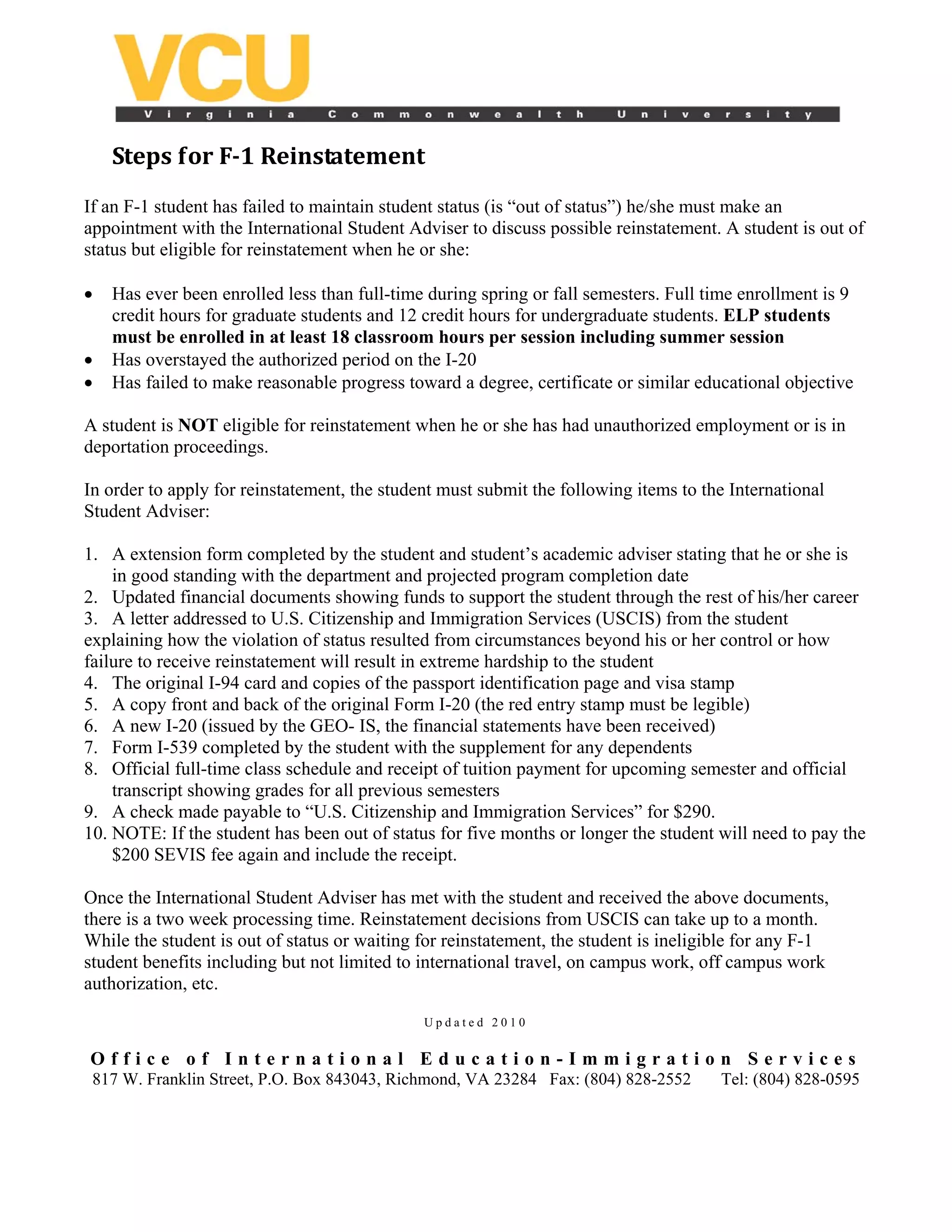 F-1 reinstatement | PDF