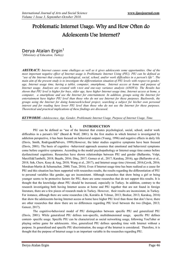 Problematic Internet Usage: Why and How Often do Adolescents Use Internet? | PDF