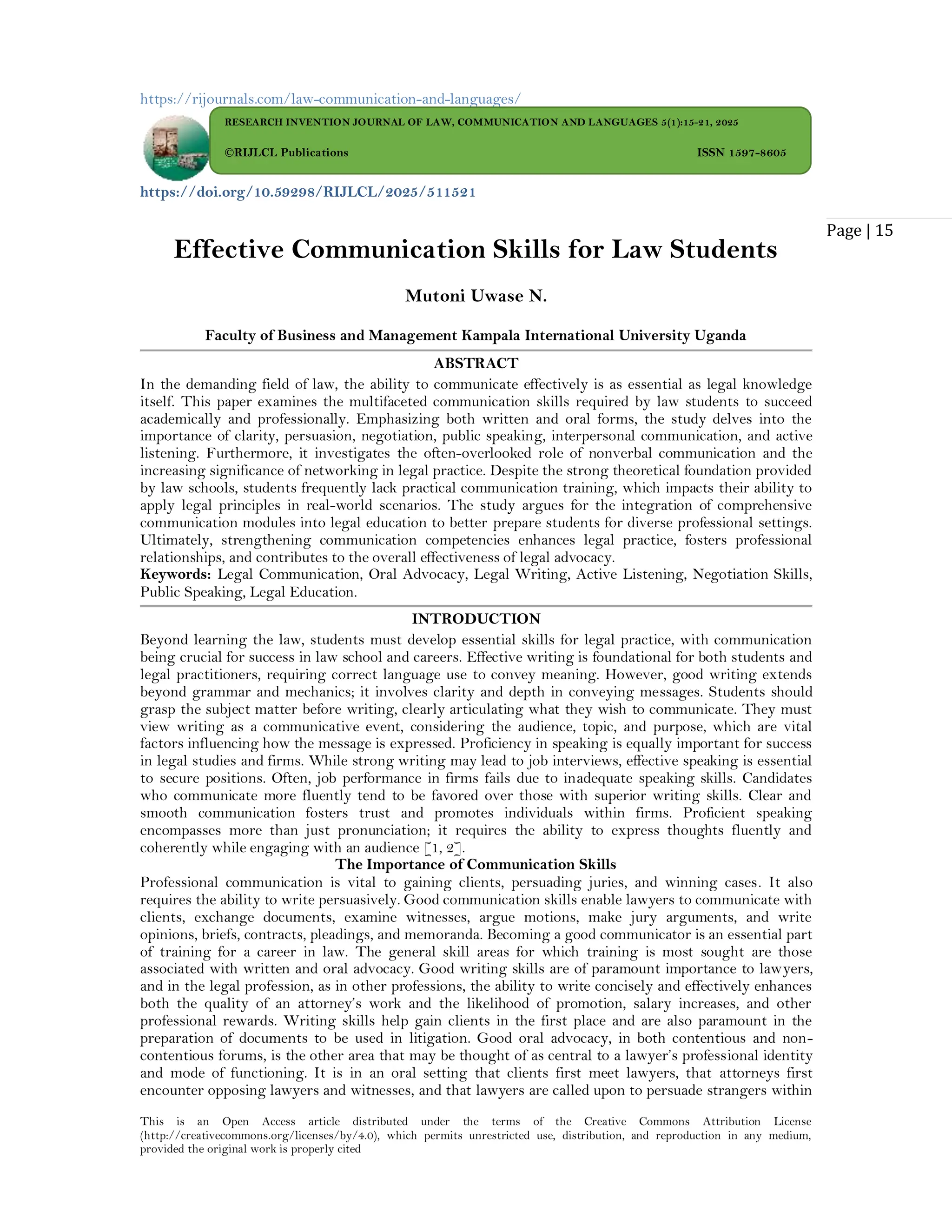 Effective Communication Skills for Law Students (www.kiu.ac.ug) | PDF